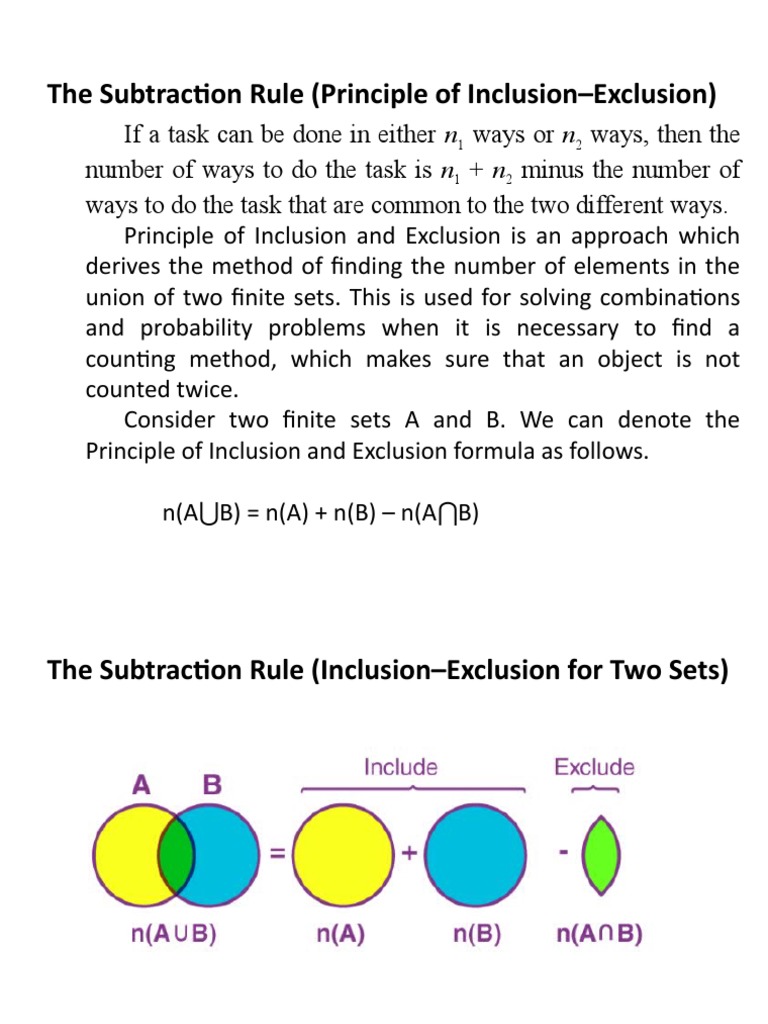 The Subtraction Rule (Principle of Inclusion-Exclusion) | PDF | Mathematical Logic ...