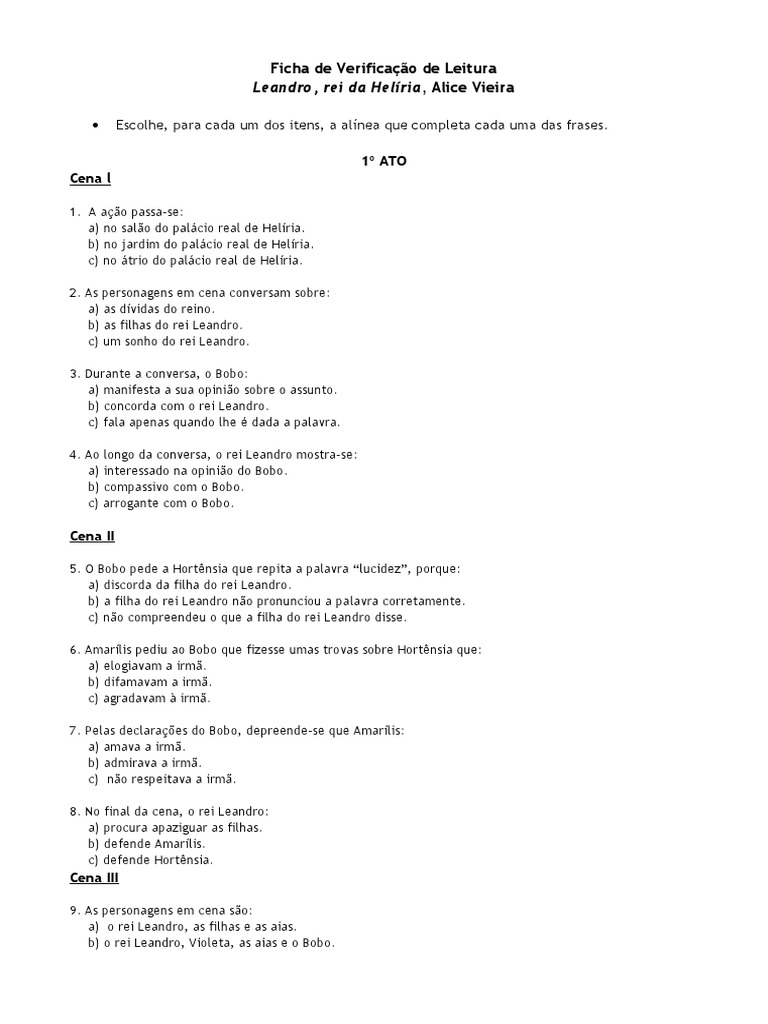Ficha de Leitura: Leandro, Rei da Helíria | PDF