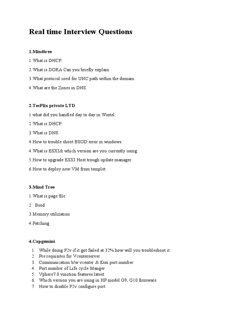 Real Time Interview Questions: 1.mindtree | PDF | Domain Name System | Virtual Machine