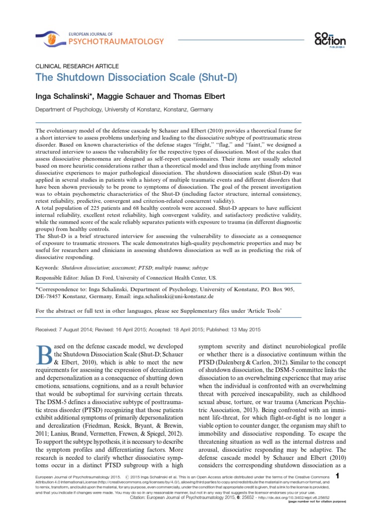 Shutdown Dissociation Scale (Shut-D) Assessment | PDF | Dissociation ...