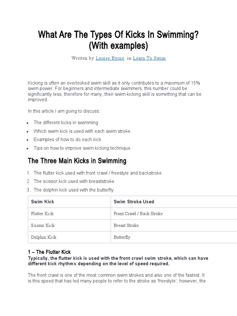 Kicks in Swimming | PDF | Swimming (Sport) | Swimming