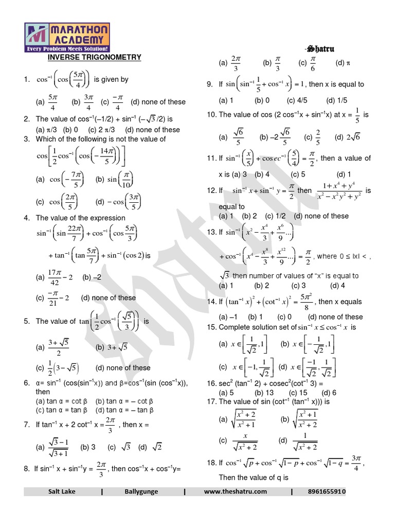 Inverse Trigonometry Questions and Solutions | PDF | Trigonometric ...