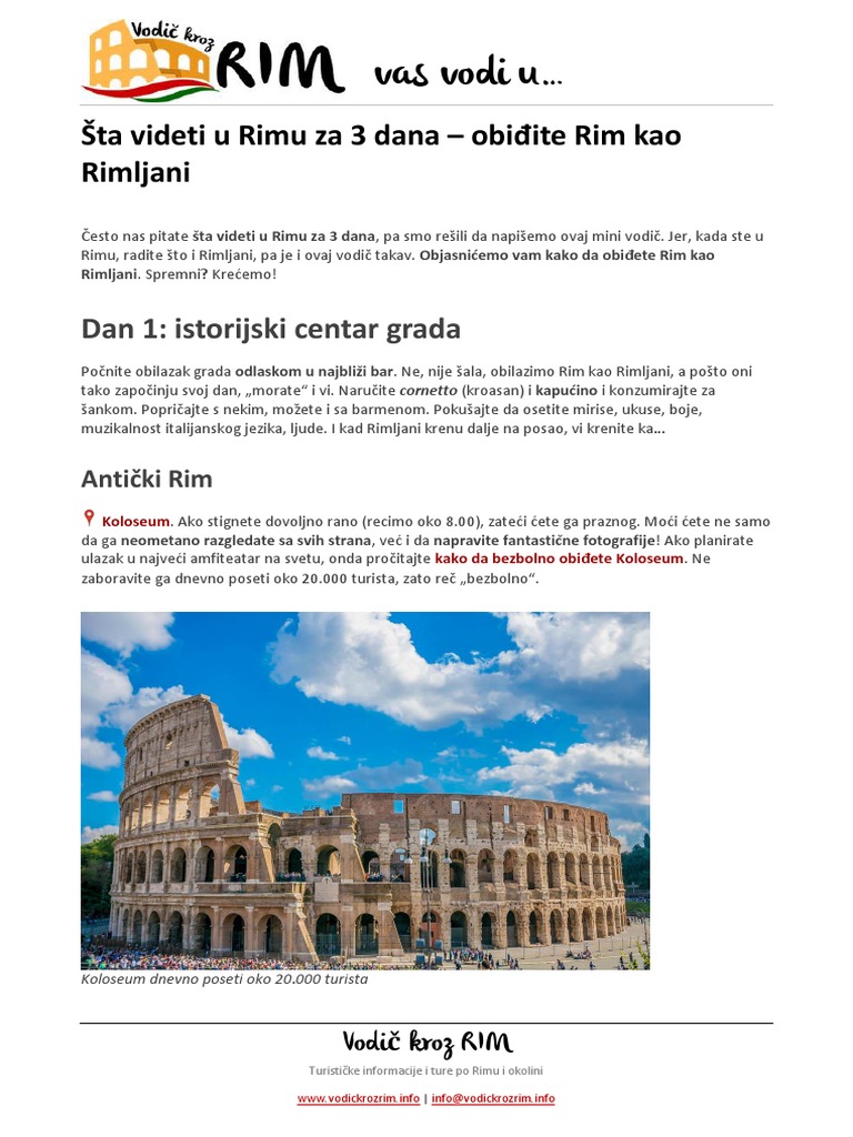 Vas Vodi U : Šta Videti U Rimu Za 3 Dana - Obiđite Rim Kao Rimljani | PDF