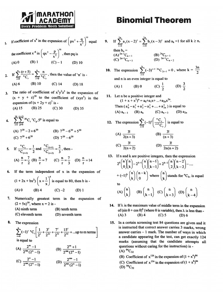 Binomial Theorem E2 Class | PDF