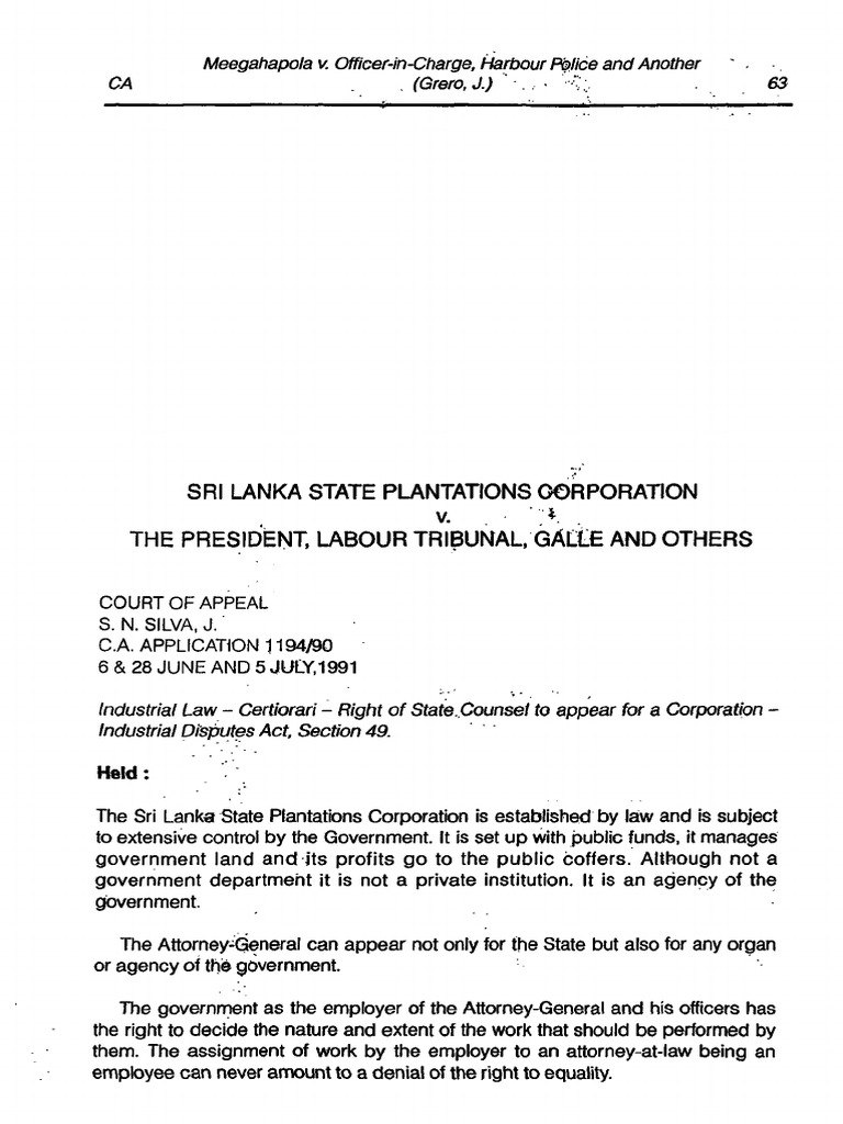011 SLLR SLLR 1992 V 1 SRI LANKA STATE PLANTATIONS CORPORATION v. THE ...