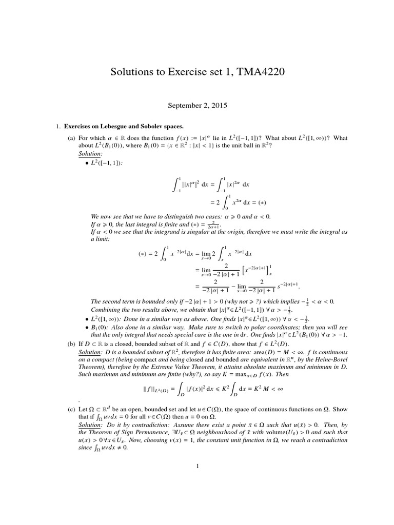 TMA4220 Exercise Set 1 Solutions | PDF | Finite Element Method | Derivative