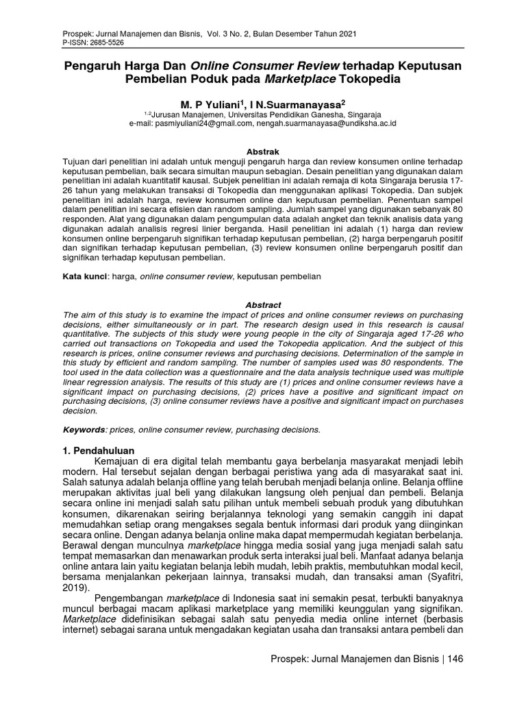 Pengaruh Harga Dan Online Consumer Review Terhadap Keputusan Pembelian Poduk Pada Marketplace ...