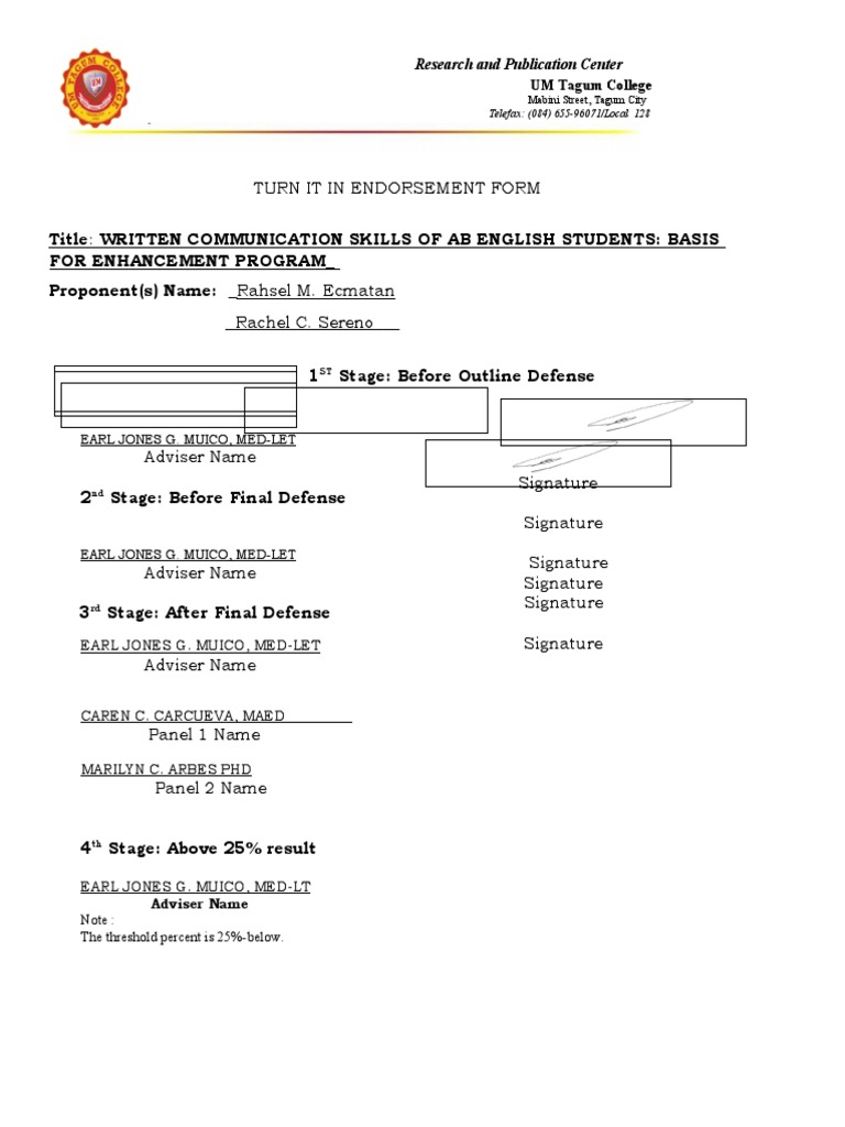 Turn It in Endorsement Form Group 1479 | PDF