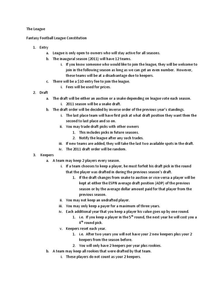 Fantasy Football League Constitution | PDF | Fantasy Football (American ...