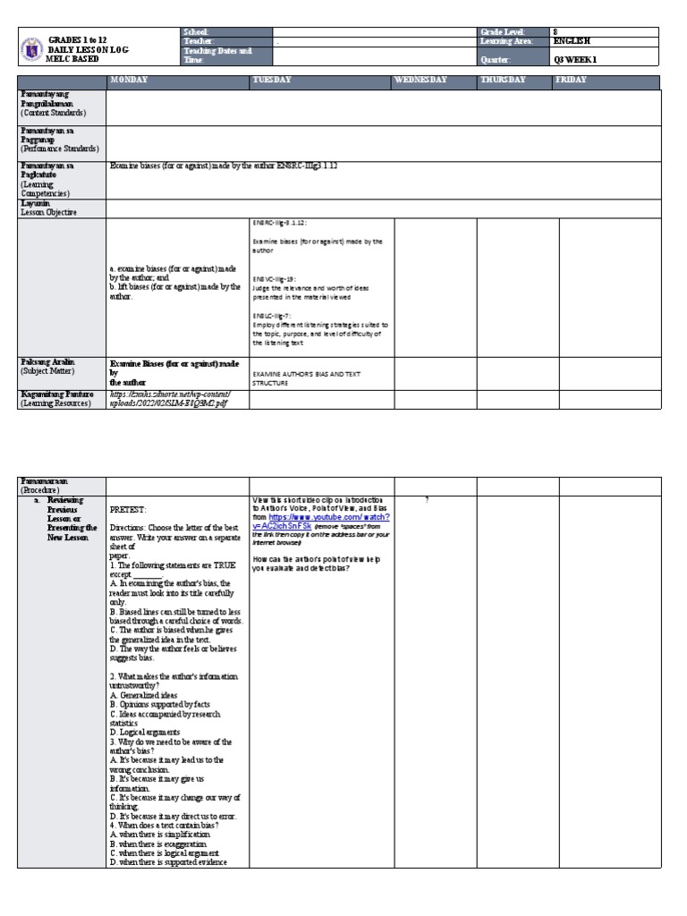 Melc DLL Eng 8 Week 1 Q3 Done | PDF | Bias | I Phone