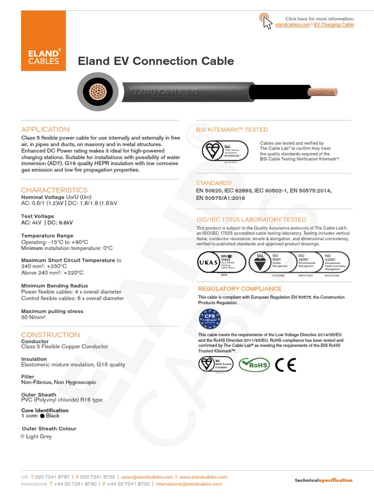 Eland EV Connection Cable: Application | PDF | Insulator (Electricity ...