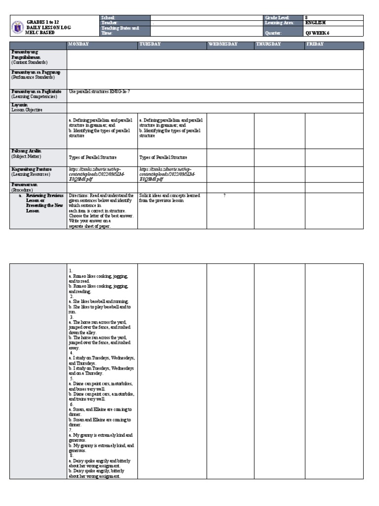 MELC DLL ENG 8 WEEK 6 Q3 Done | PDF