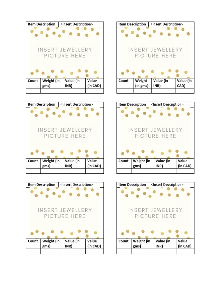 Jewellery Valuation Template 2 | PDF