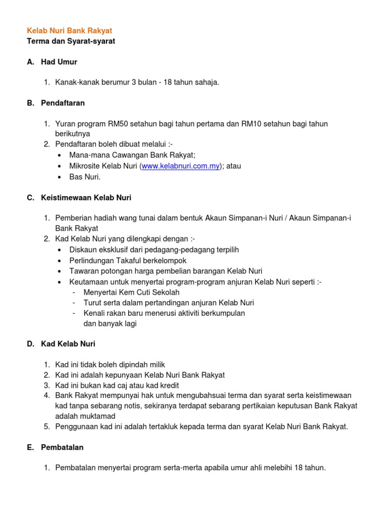 FINAL Terma+dan+Syarat+Kelab+Nuri+Bank+Rakyat+ | PDF