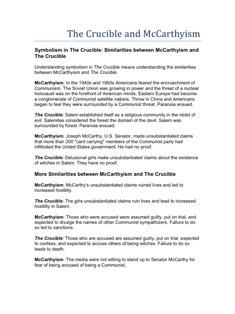 The Crucible and Mccarthy Ism | PDF | Mc Carthyism | Religion And Belief