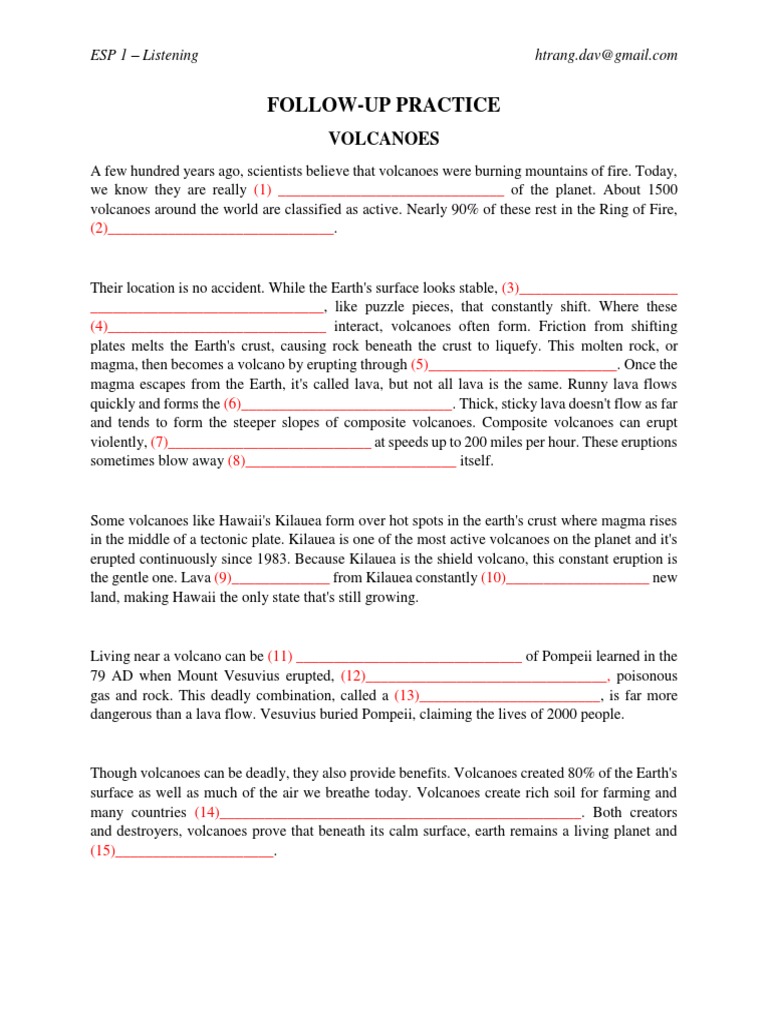 Volcano Gap Fill Pdf Volcano Lava