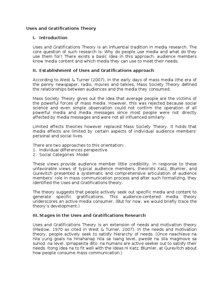 Uses and Gratifications Theory | PDF | Mass Media | Motivation