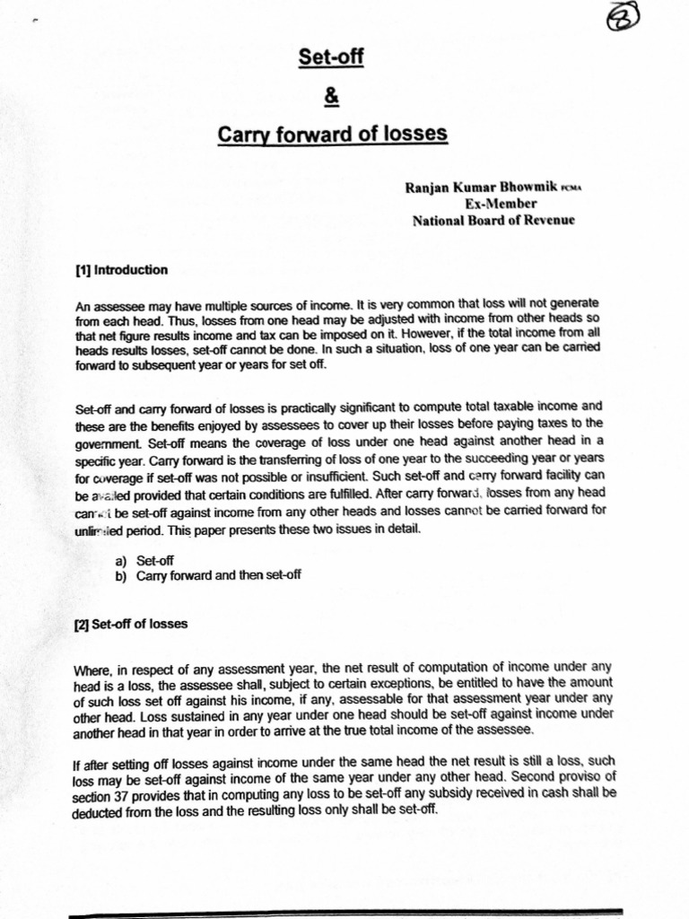 Set Off and Carry Forward Losses | PDF