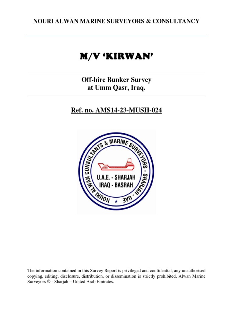 Off-Hire Bunker Survey Report for M/V 'Kirwan' Documents Quantities at ...
