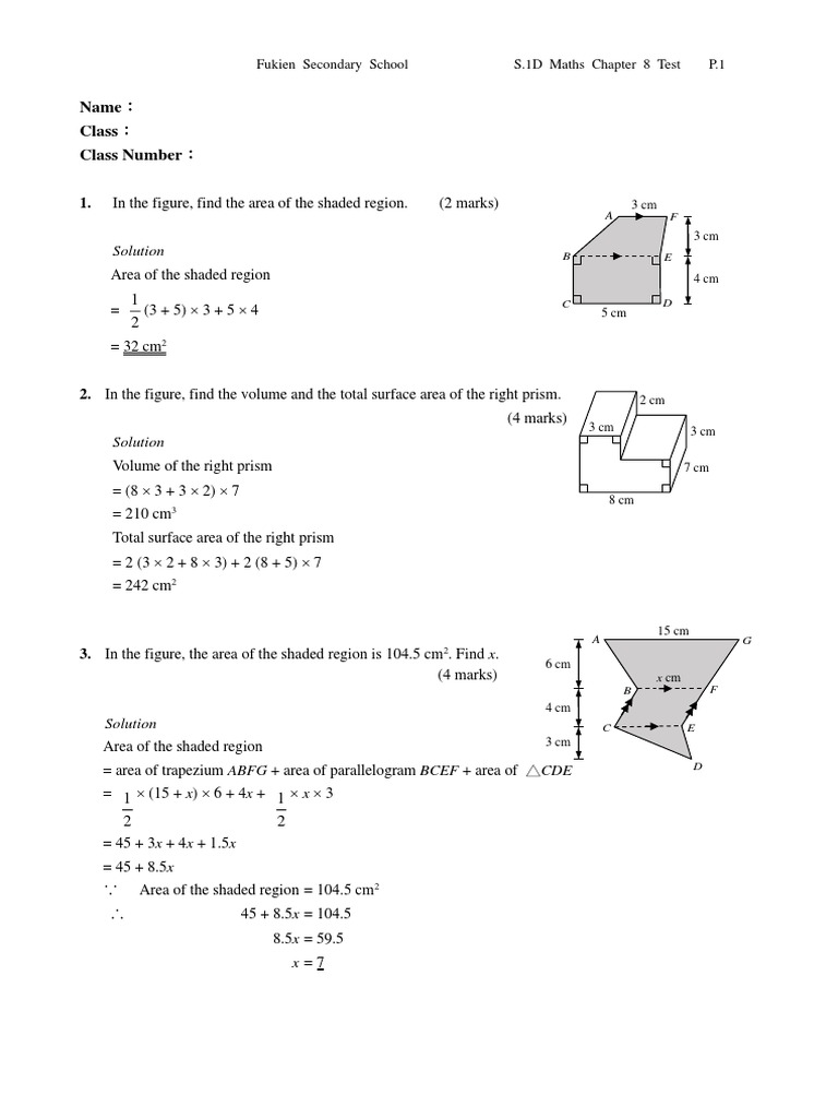 S1Maths - Ch9 - Test With Sol | Download Free PDF | Area | Quantity