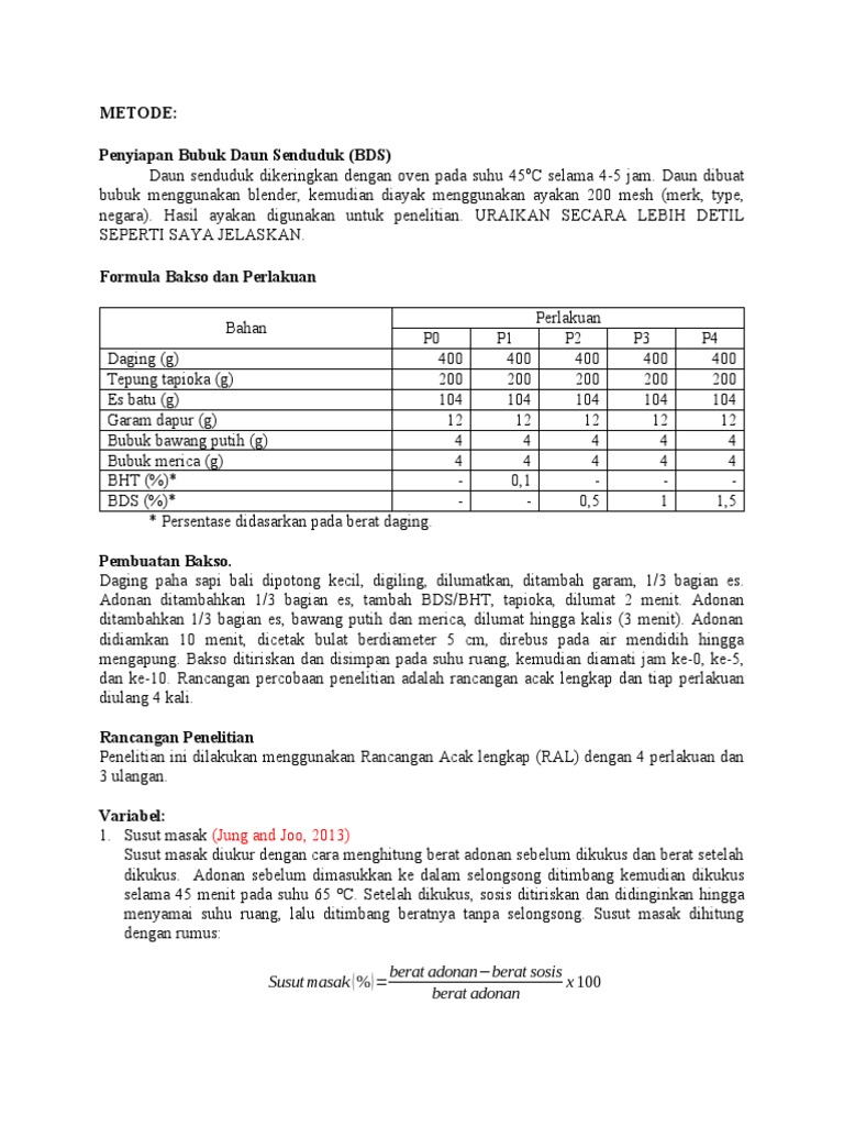 KARAKTERISASI KIMIA DAN FISIK SOSIS DENGAN PENAMBAHAN BUBUK DAUN SENDUDUK (BDS) | PDF