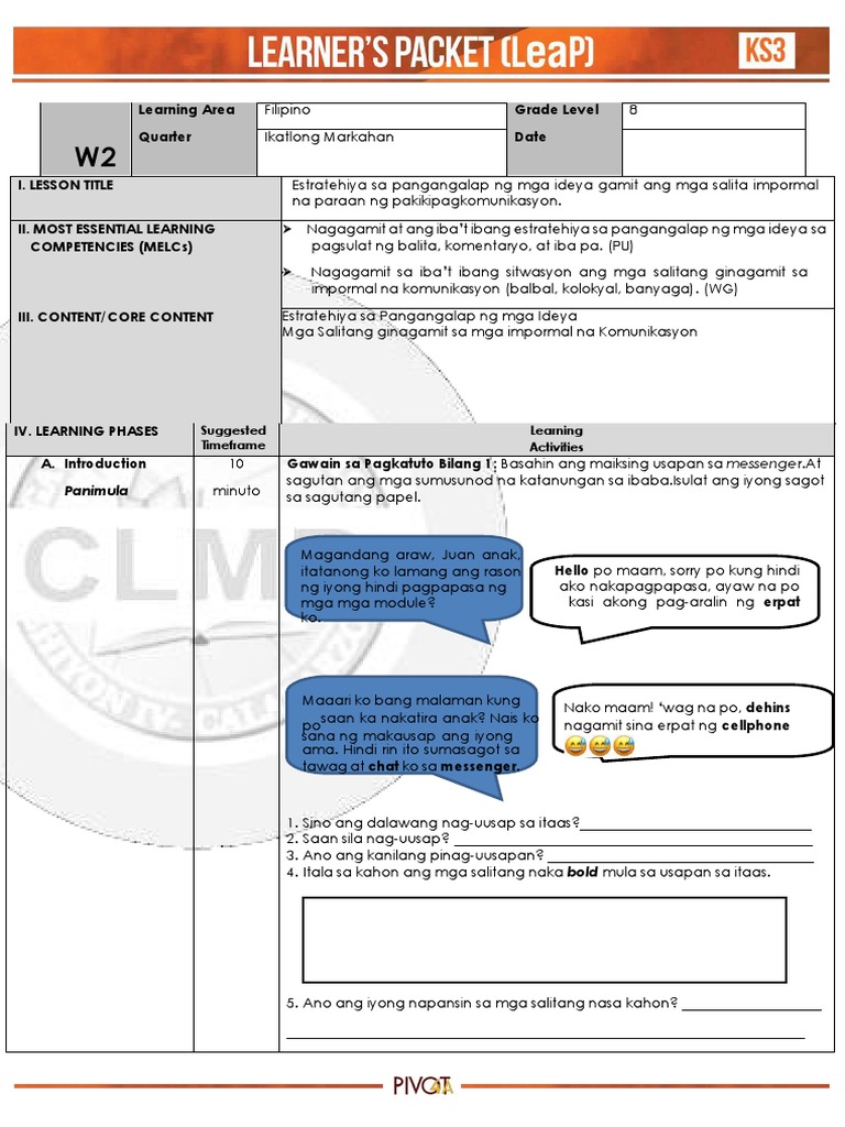 LeaP Filipino G8 Week 2 Q3 | PDF