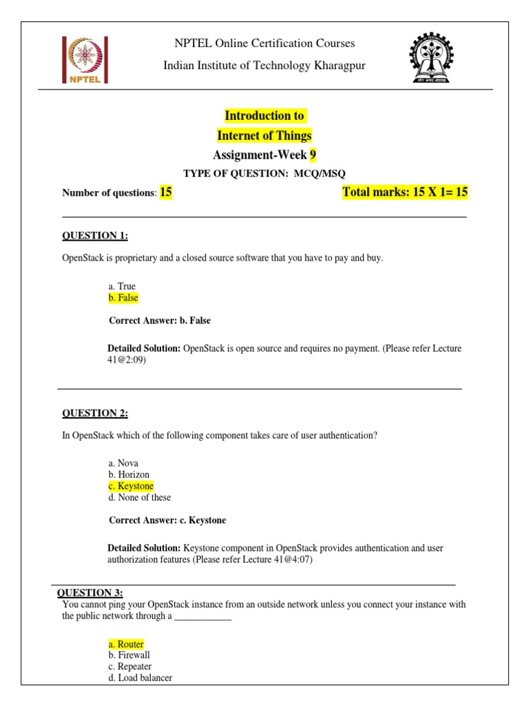 Introduction To Internet of Things Assignment-Week 9 | PDF | Open Stack | Cloud Computing