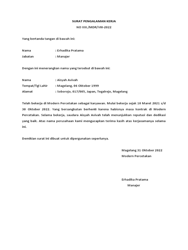 Surat Pengalaman Kerja | PDF