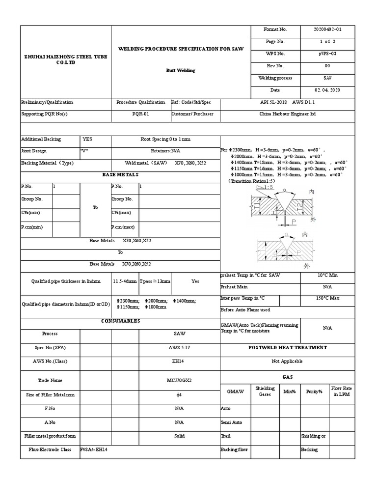 WPS and PQR For SAW (Butt Welding) | PDF | Joining | Materials Science