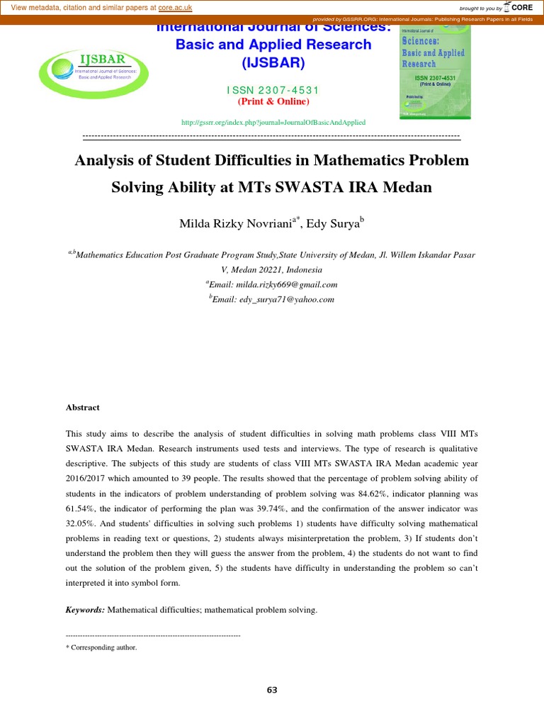 Difficulties in Mathematics Problem | PDF | Mathematics | Concept