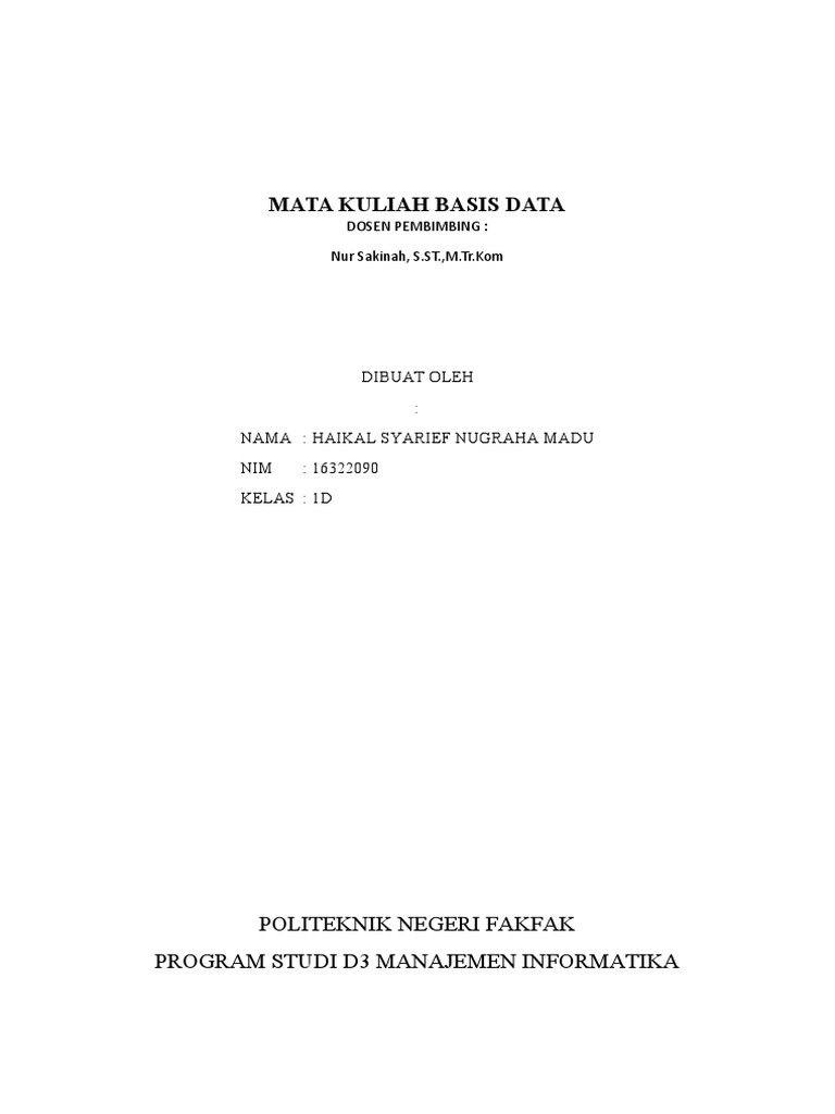 Mata Kuliah Basis Data | PDF