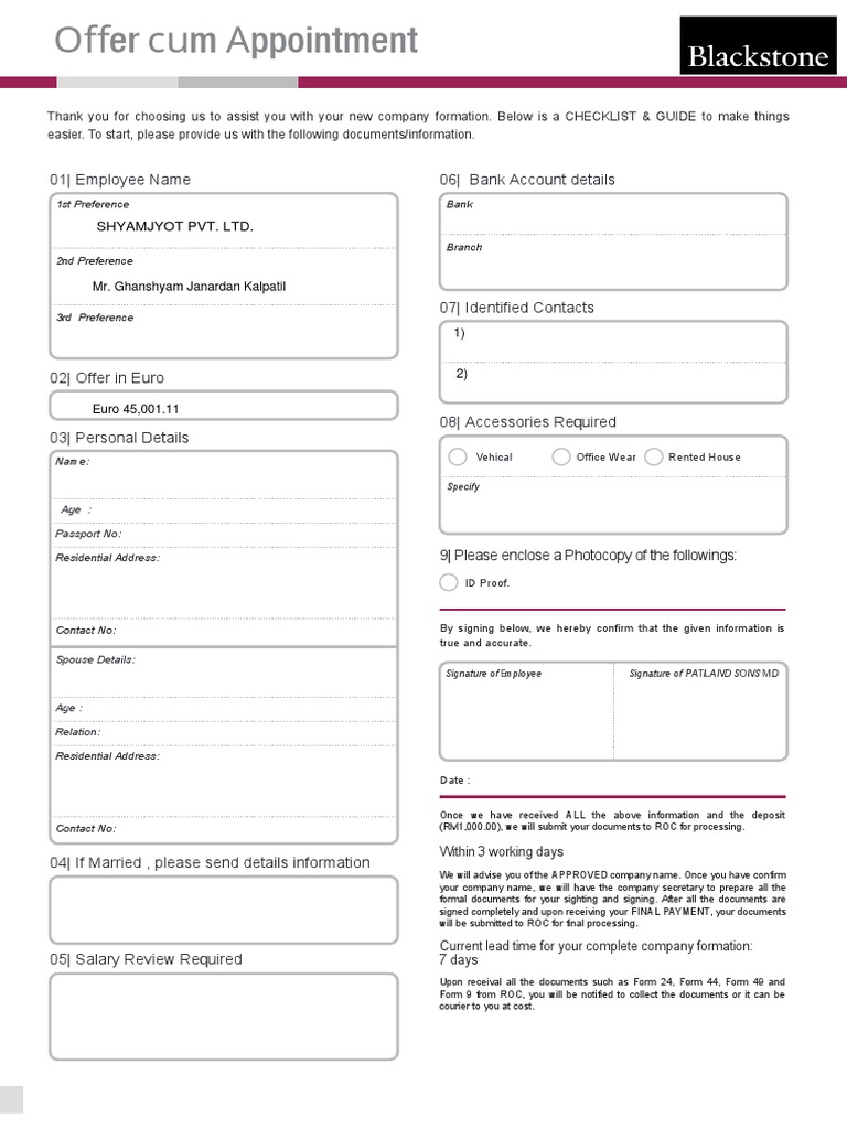Blackstone-Offer Cum Appointment | PDF