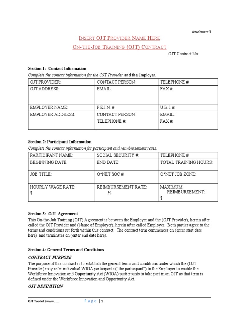 Sample OJT Contract | PDF | Employment | Labour Economics