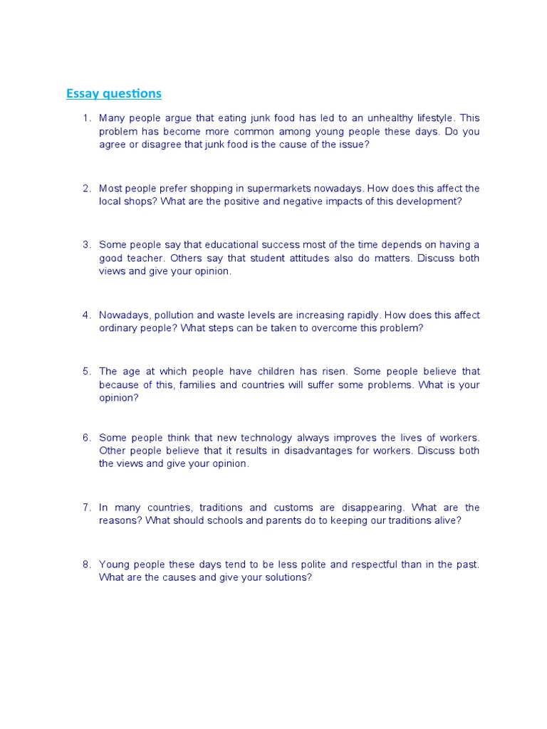 General Essay Questions | PDF
