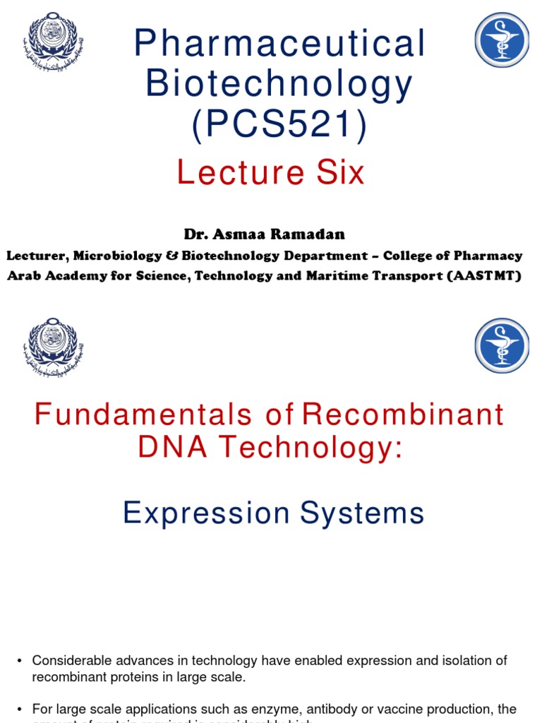 6 - Pharmaceutical Biotechnology (PCS521) - Lecture Six. | PDF | Gene Expression | Vector ...