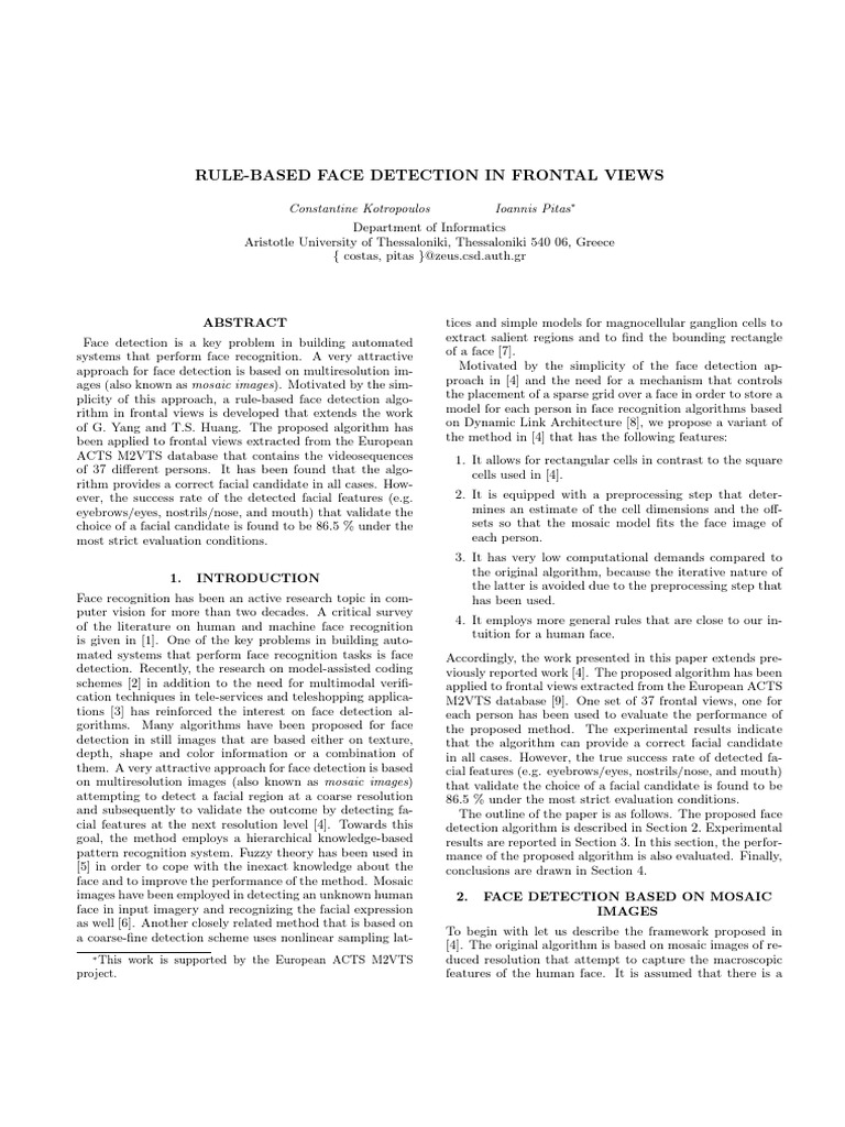 Rule-Based Face Detection in Frontal Views | PDF | Maxima And Minima | Face Rule-Based Face Detection in Frontal Views | PDF | Maxima And Minima | Face