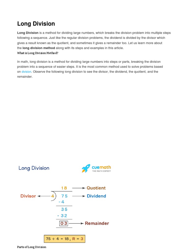 Long Division | PDF | Division (Mathematics) | Algorithms And Data Structures