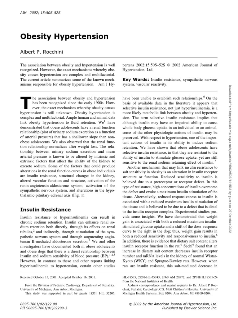 Obesity Hypertension: Albert P. Rocchini | PDF | Hypertension | Kidney