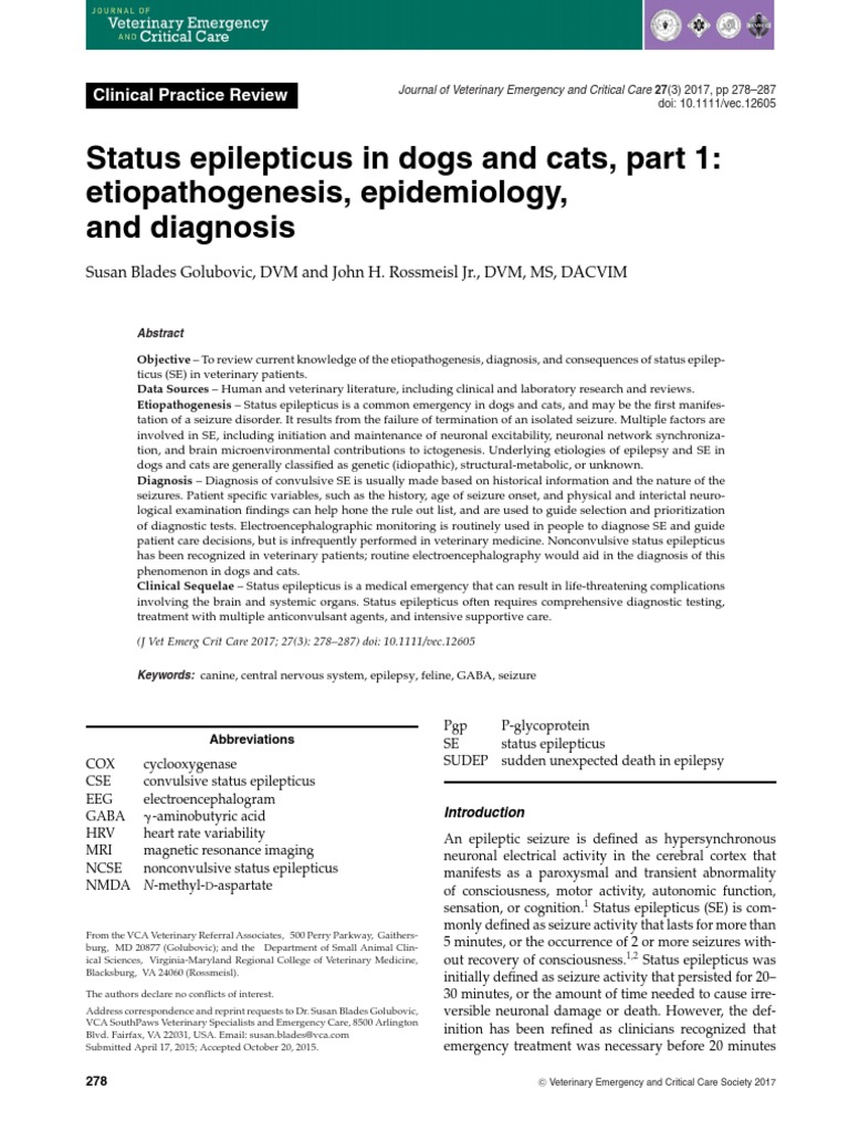 Status Epilepticus in Dogs and Cats Part 1 | PDF | Epilepsy | Neuroscience