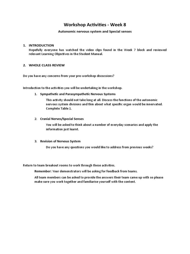 HHBS1HBB Workshop Activities Wk8 2022 | PDF | Autonomic Nervous System ...