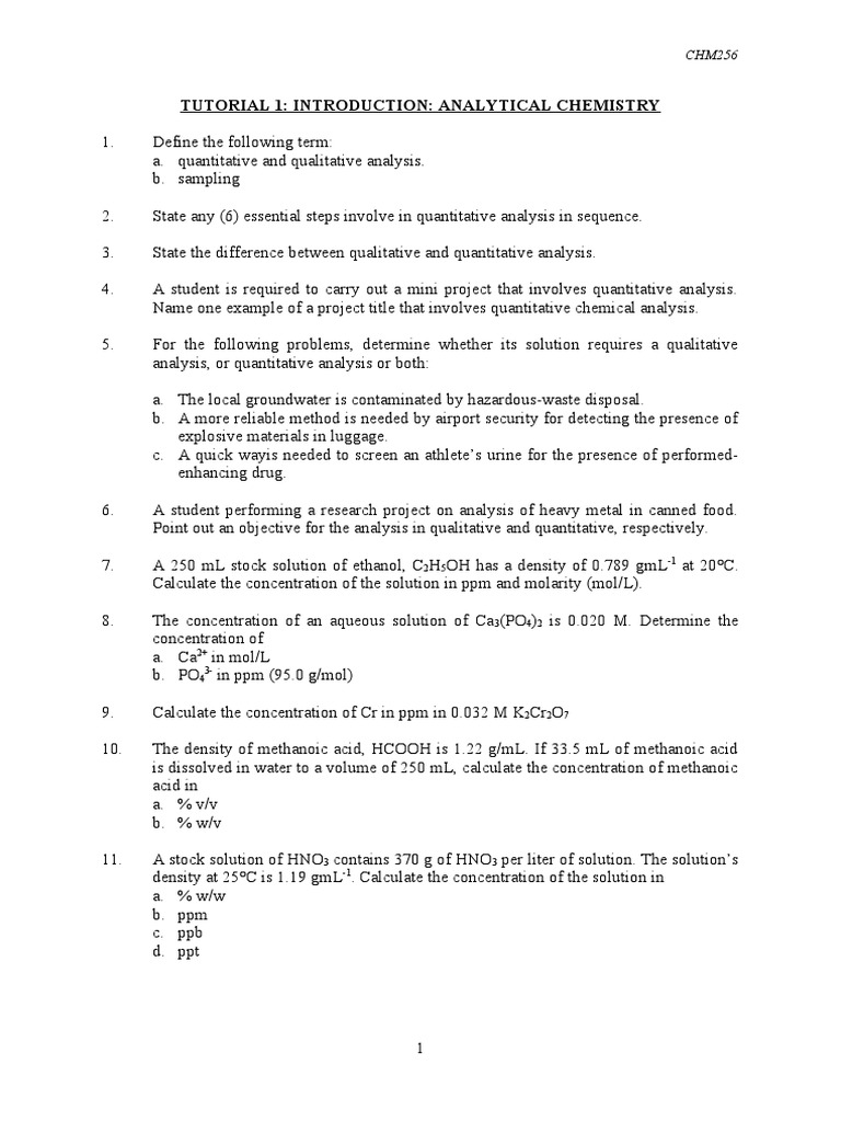 Tutorial CHM 207 Chapter 1 | PDF | Mass Concentration (Chemistry ...