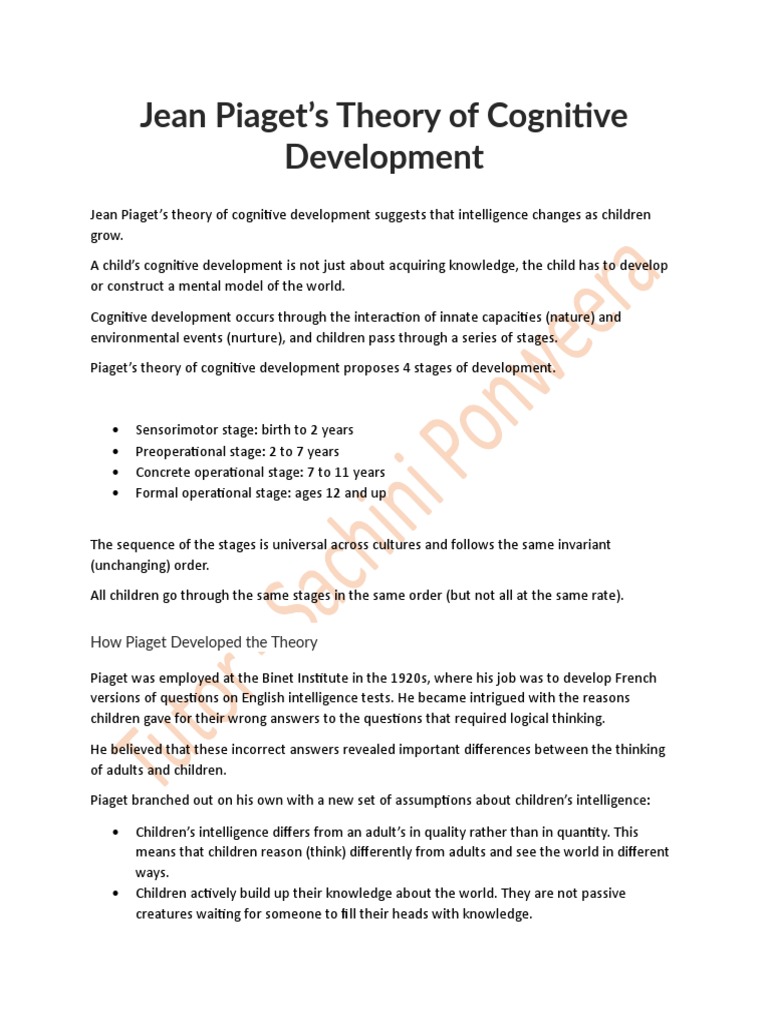 Jean Piaget | PDF | Schema (Psychology) | Cognitive Development
