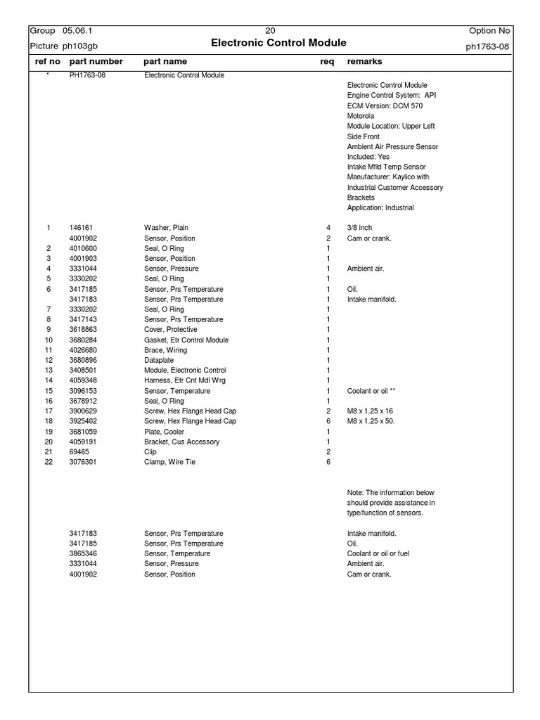 Electronic Control Module: Ref No Part Number Part Name Req Remarks ...