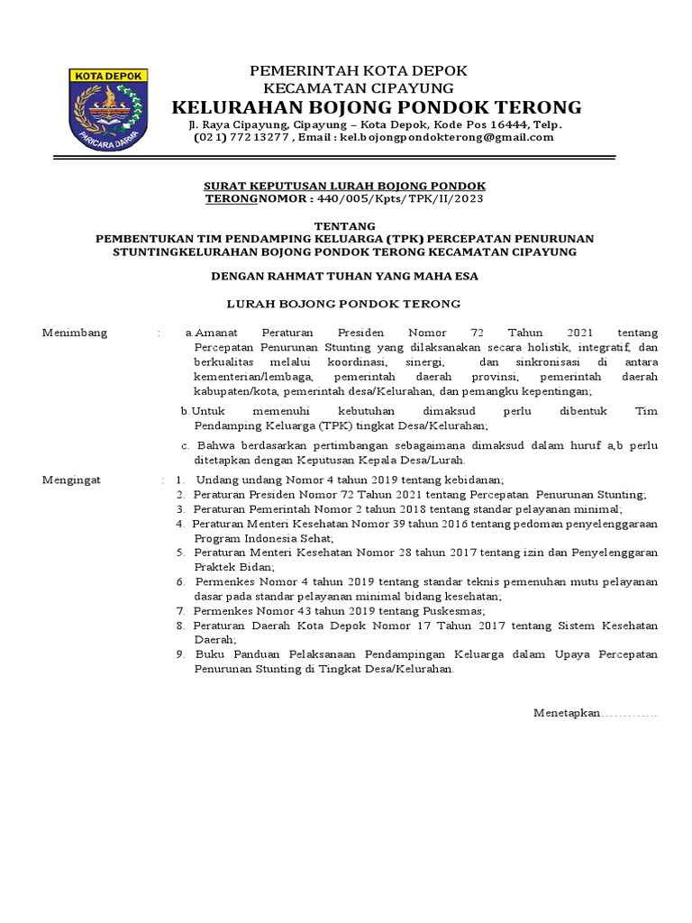 SK TPK KELURAHAN BOPONTER 2023 | PDF