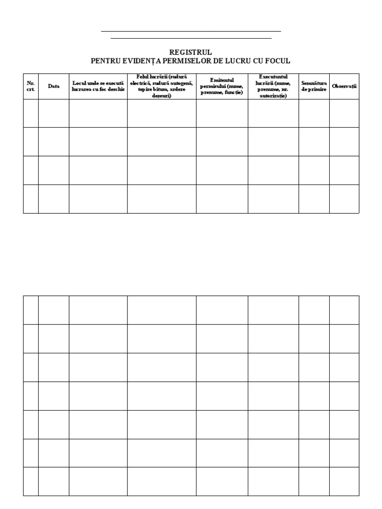 Registru Permise de Lucru Cu Focul | PDF