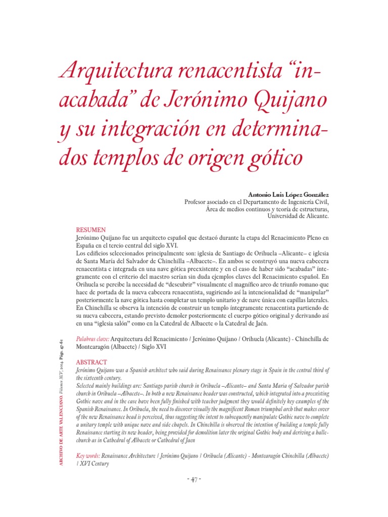 Arquitectura Renacentista Inacabada de Jerónimo Quijano y Su Integración en Determinados Templos ...