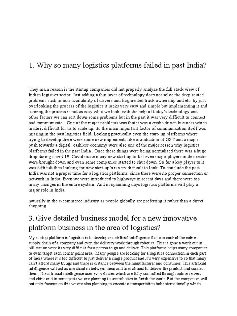 Why So Many Logistics Platforms Failed in Past India | PDF | Logistics ...