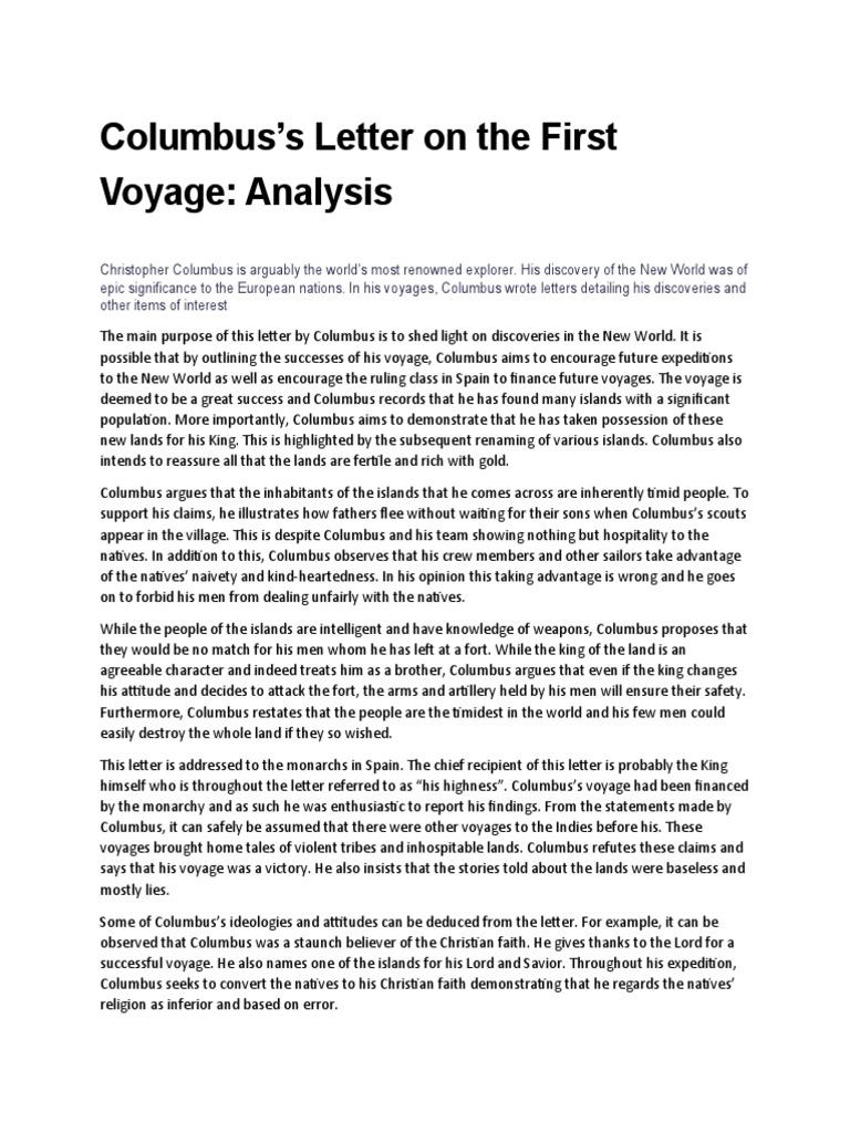 Columbus's Letter On The First Voyage: Analysis | PDF | Christopher ...
