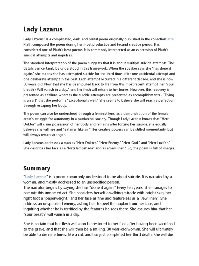 Lady Lazarus | PDF | Poetry | W. B. Yeats