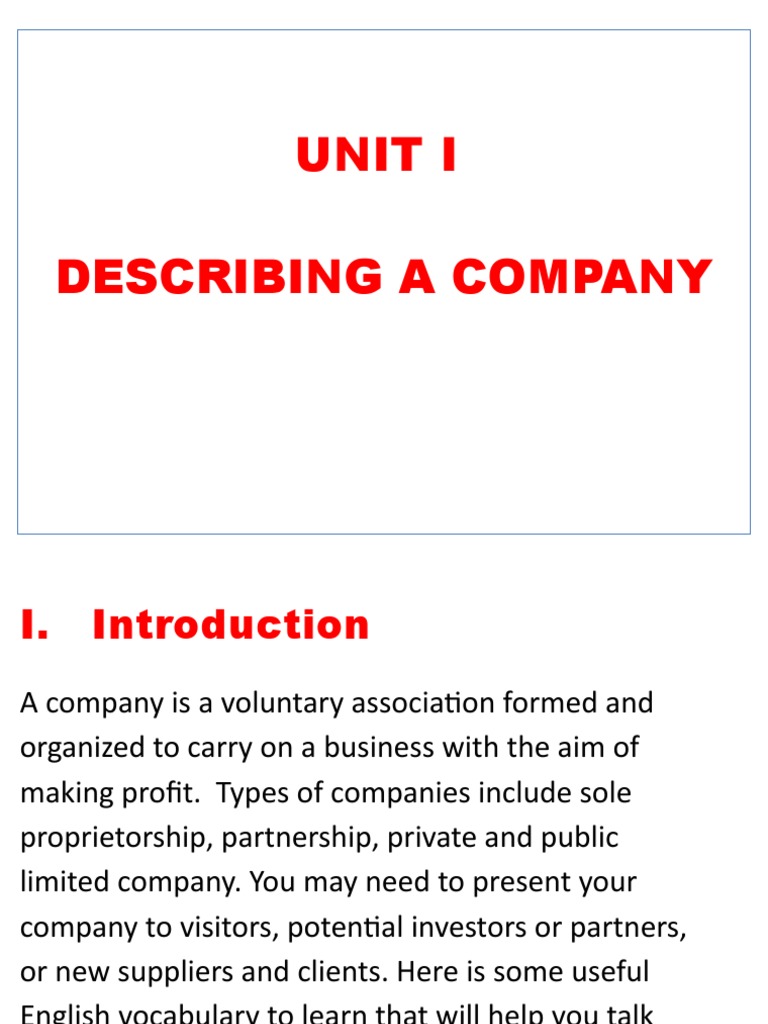 Unit 1 - Describing A Company | PDF | Business | Economies
